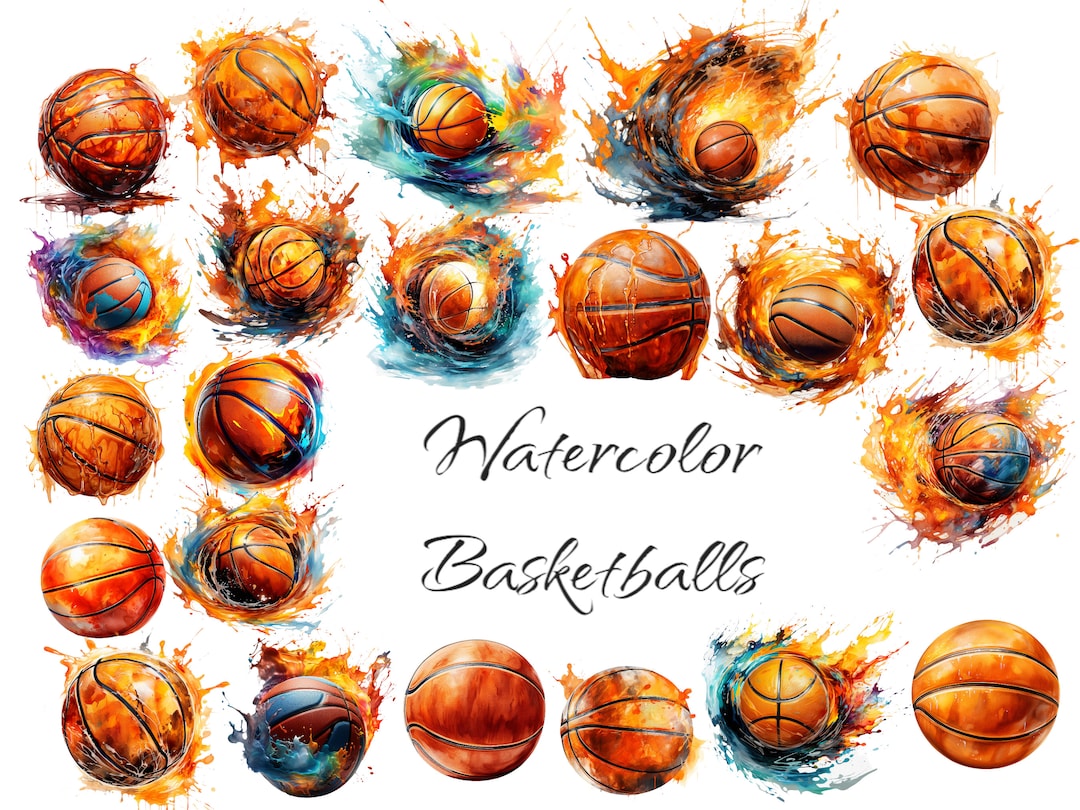 Watercolor Basketballs Clipart, PNG Digital Files on a Transparent ...