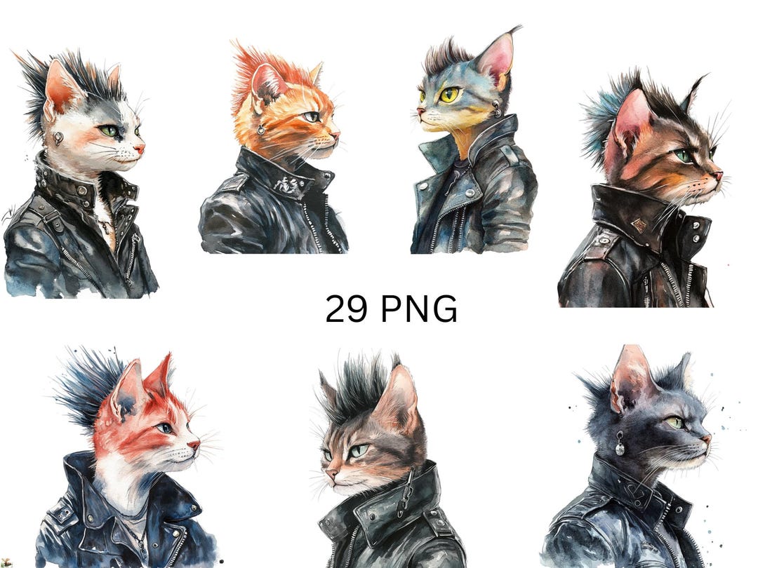 Punk Rock Cat Clipart - 29 PNG Cool Cats With Mohawks and Leather ...