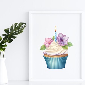 Watercolor Birthday Cupcake Clipart, Birthday, PNG Individual Images on ...