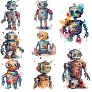 Watercolor Cute Robots Clipart, PNG Digital Images, Commercial Use ...