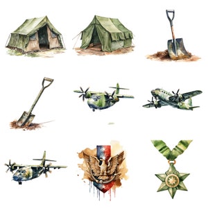 Watercolor Military Clipart, Army PNG Digital Files on Transparent ...