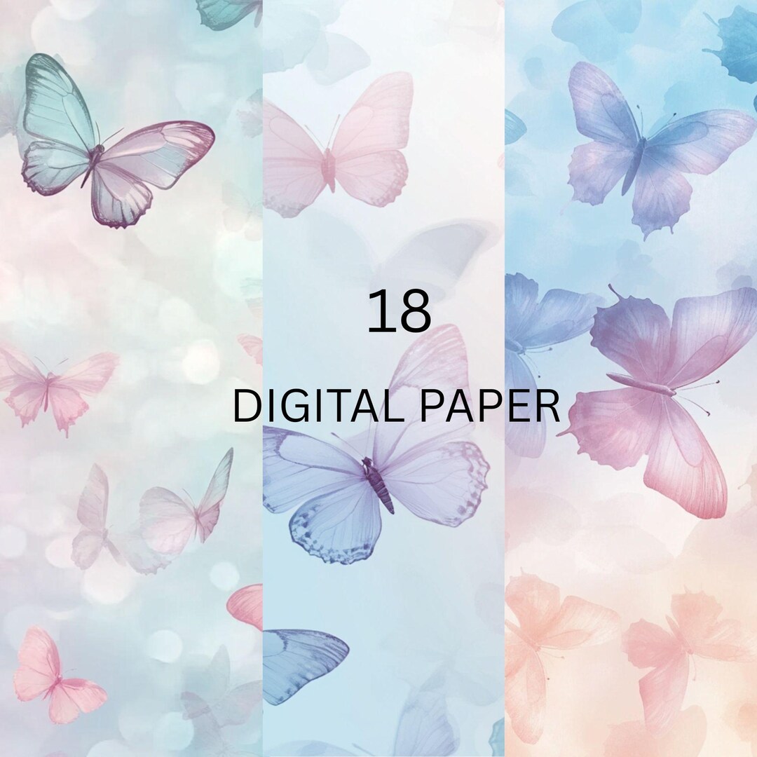 Pastel Butterflies Digital Paper Pack - 18 Soft Butterfly Backgrounds ...