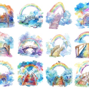 Watercolor Rainbow Bridges Clipart, PNG Digital Files on a Transparent ...