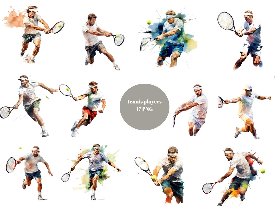 17 Tennis Players Watercolor Clipart, Tennis Clipart, PNG Individual ...