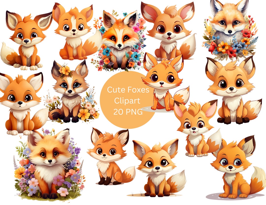 Cute Foxes Clipart, PNG Individual Images on Transparent Background ...