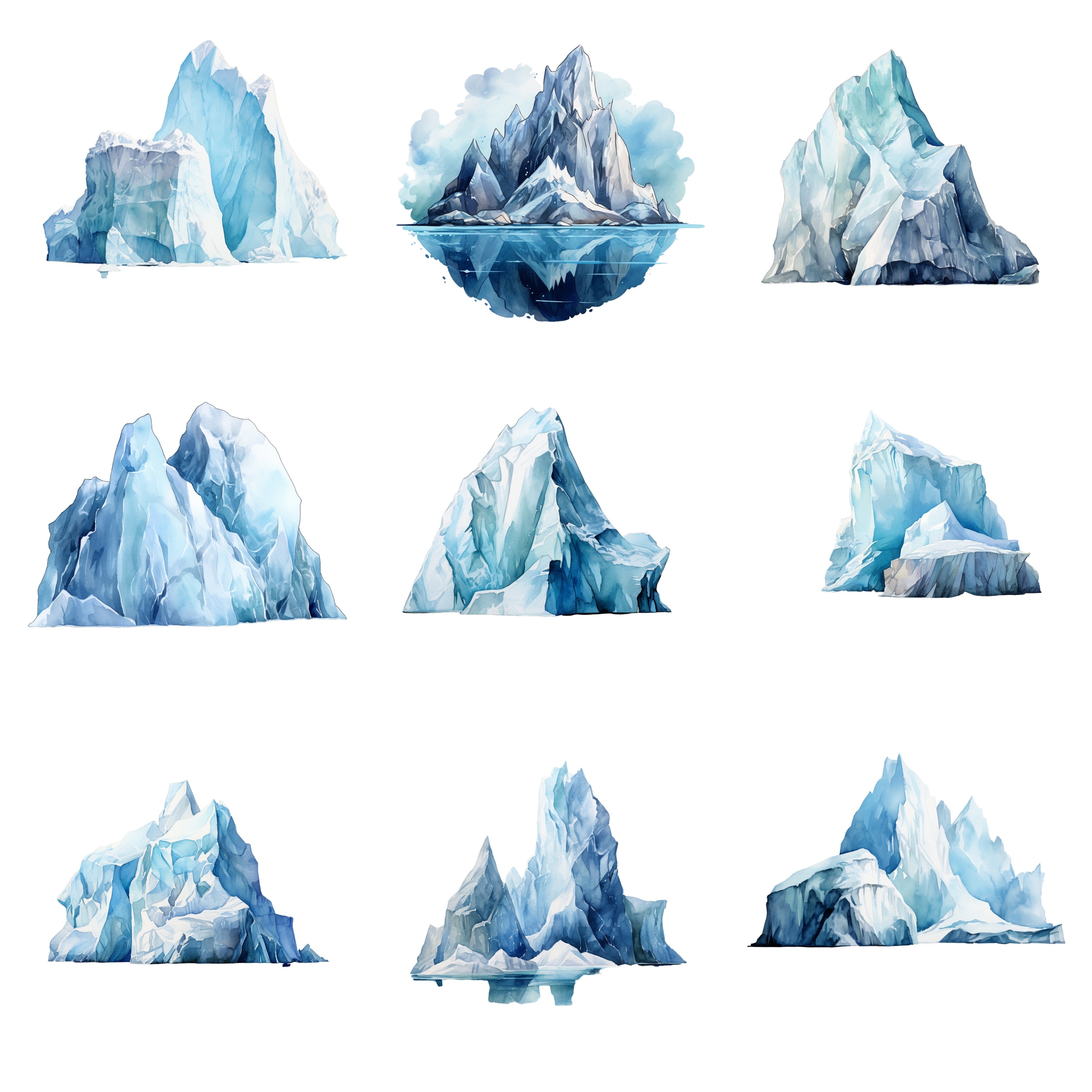 Watercolor Icebergs Clipart PNG Digital Files on Transparent - Etsy