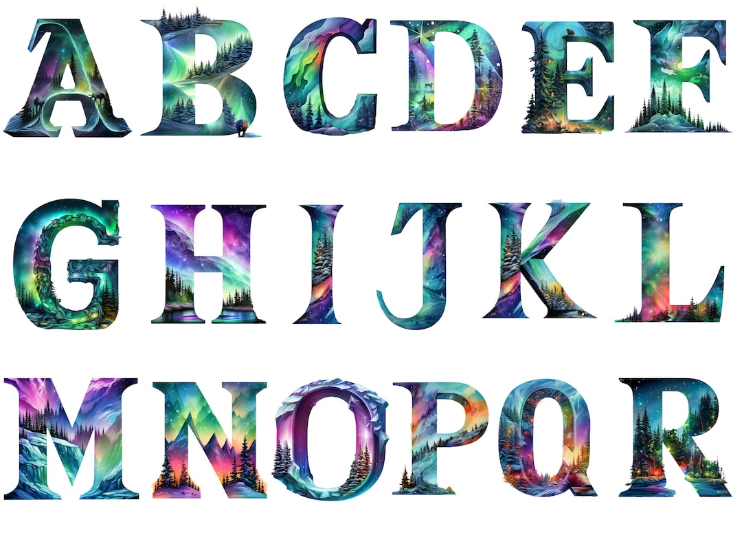 Northern Lights Alphabet, Letters Png, Alphabet Png, Instant Download ...
