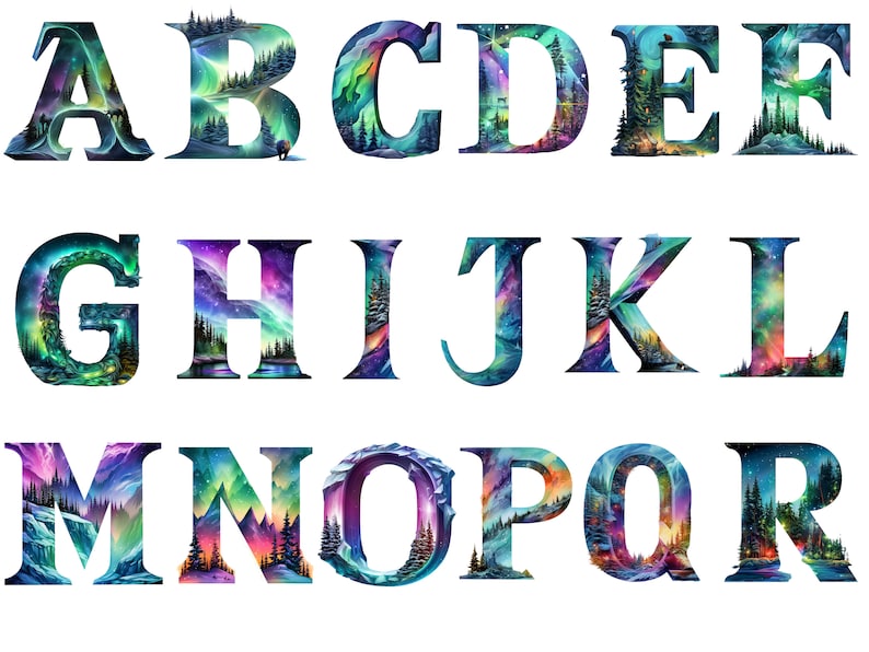 Northern Lights Alphabet, Letters Png, Alphabet Png, Instant Download ...