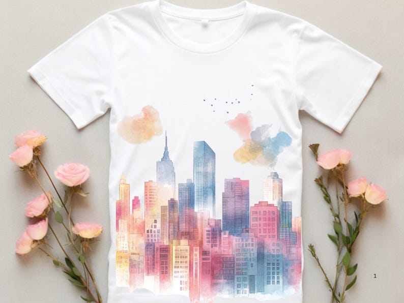Watercolor Pastel City Skyline Clipart, PNG Digital Files on ...