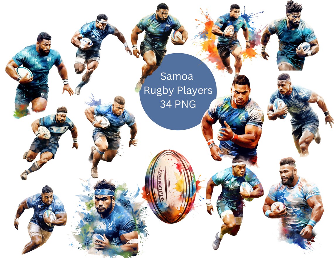 Watercolor Samoa Rugby Players Clipart PNG Digital Files on a - Etsy