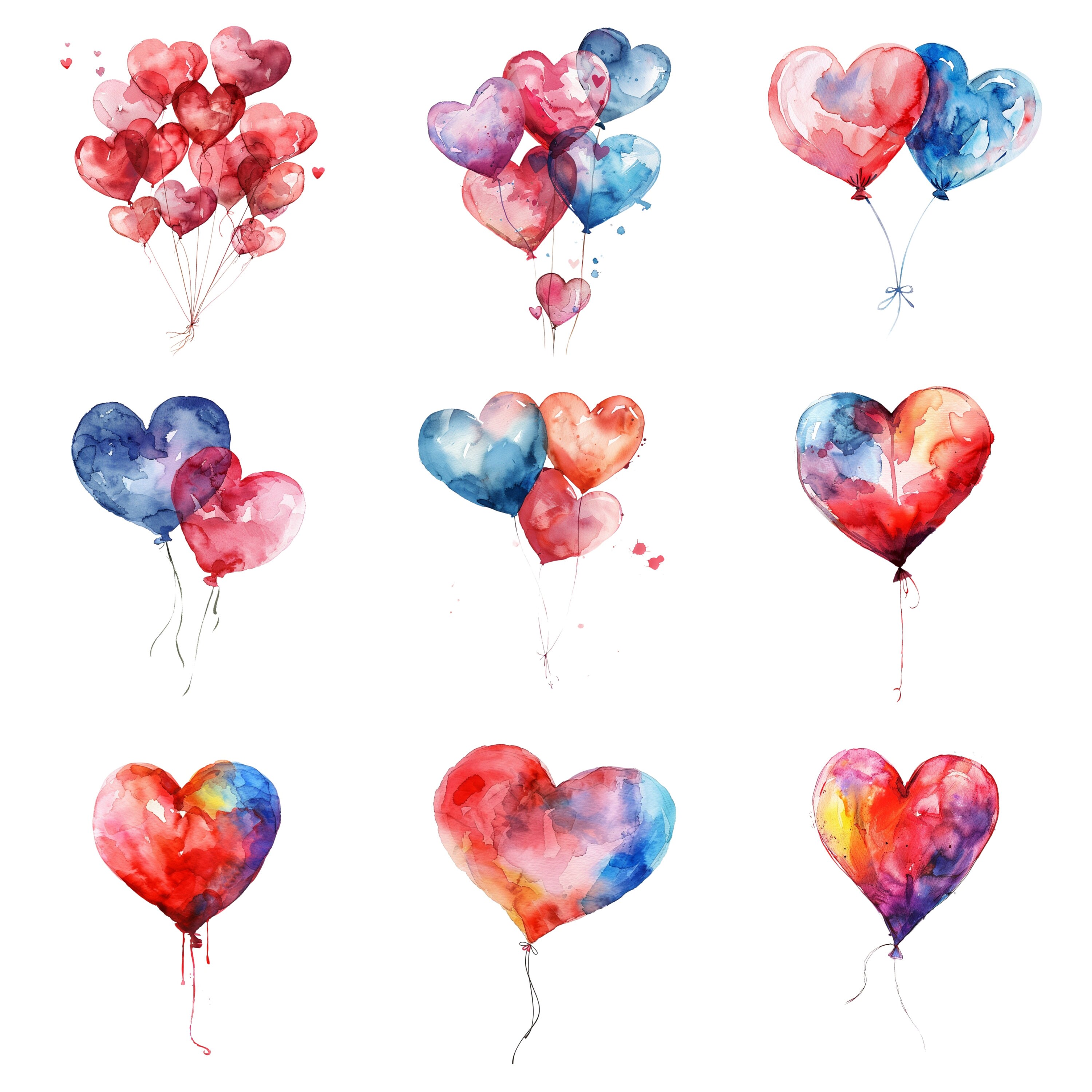 21 Valentine Balloons Watercolor Clipart, Valentines Day Clipart, PNG ...