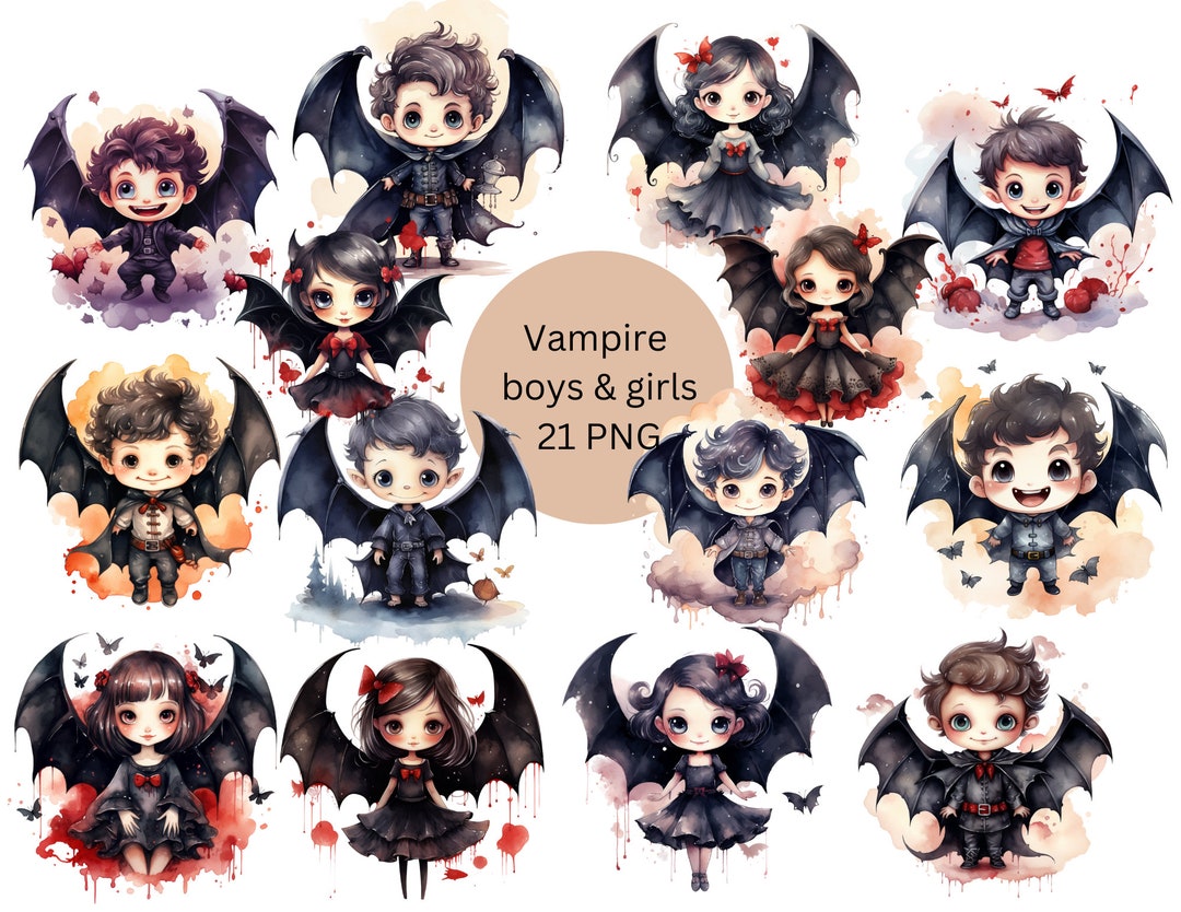 Watercolor Vampire Boys and Girls Clipart, Halloween Clipart, Scrapbook ...