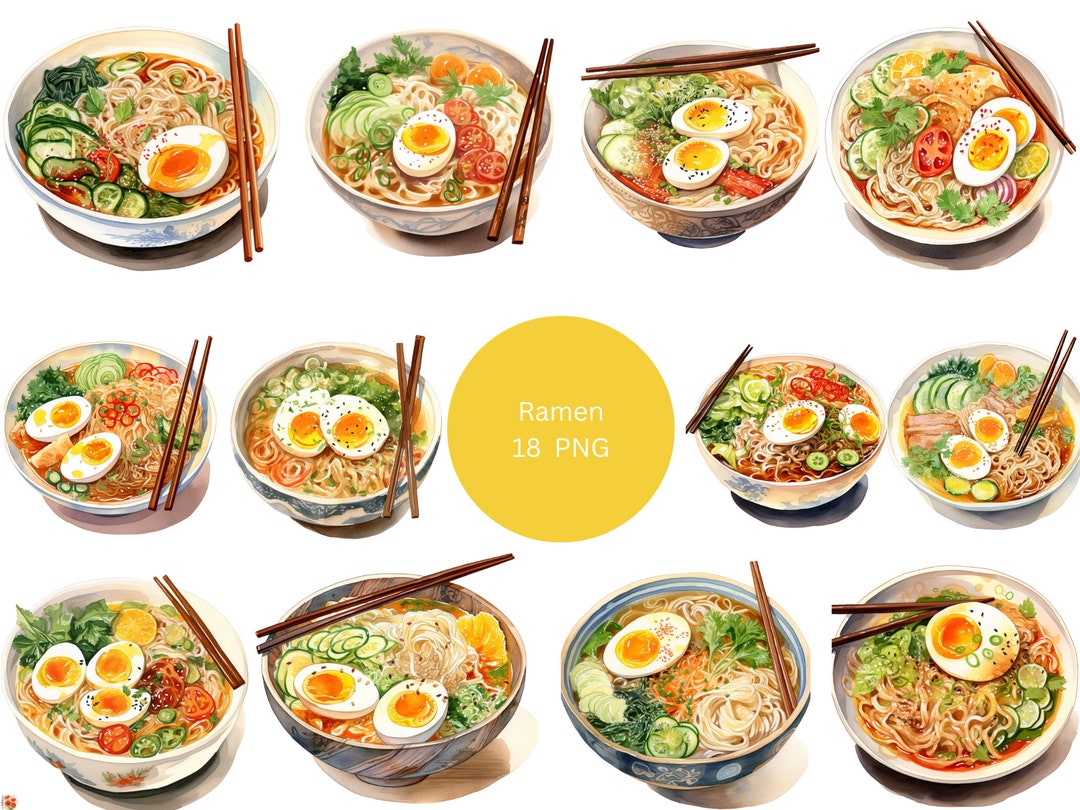 18 Ramen Watercolor Clipart, Japanese Food Clipart, PNG Individual ...