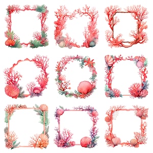 Watercolor Coral Frames Clipart, Logo Clipart, PNG Digital Files on ...
