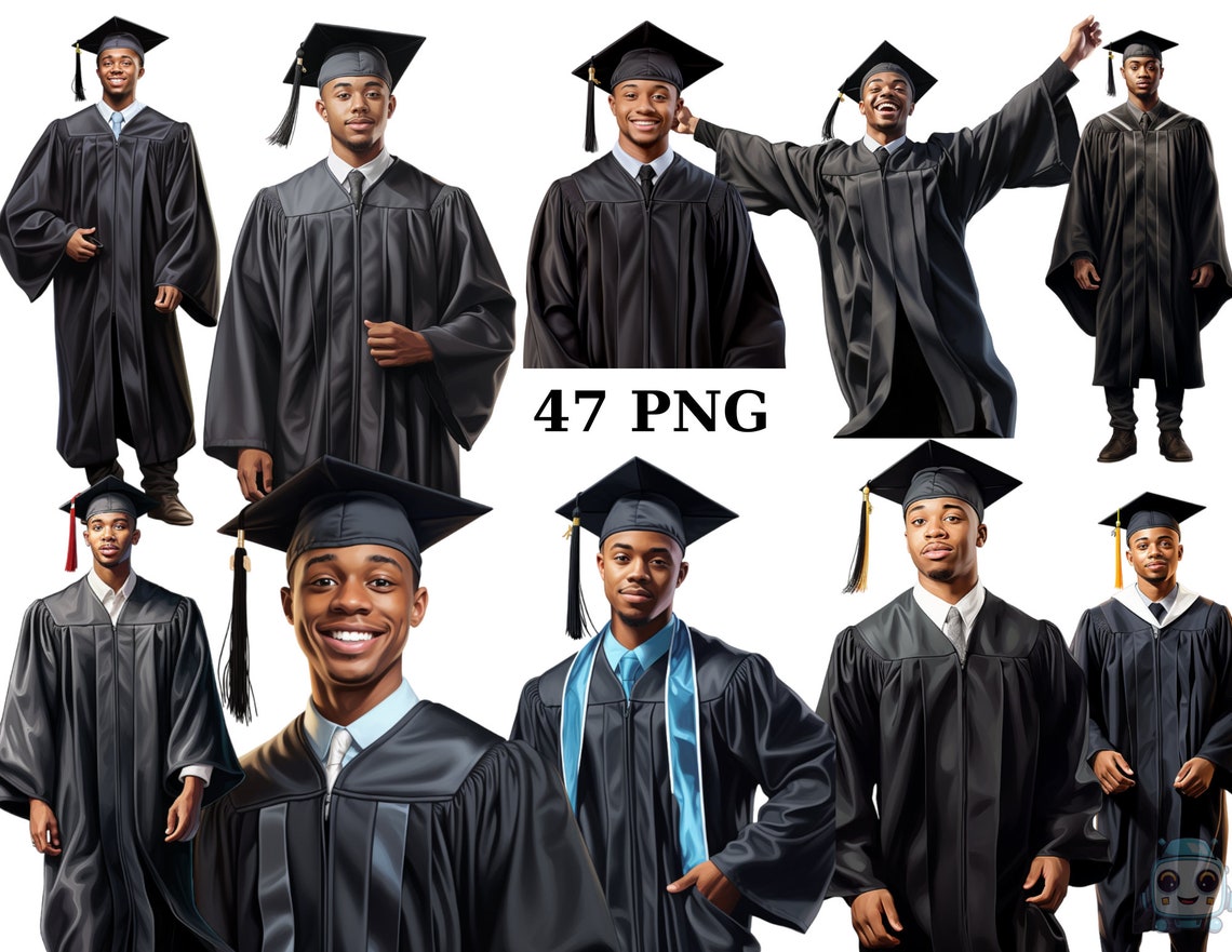 47 Black Man Graduation Clipart, Man of Color, PNG Individual Images on ...