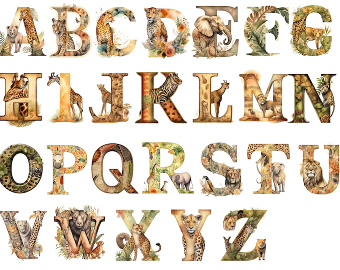 Safari Alphabet PNG Safari Animal Numbers SVG Cute Animal Letters ...