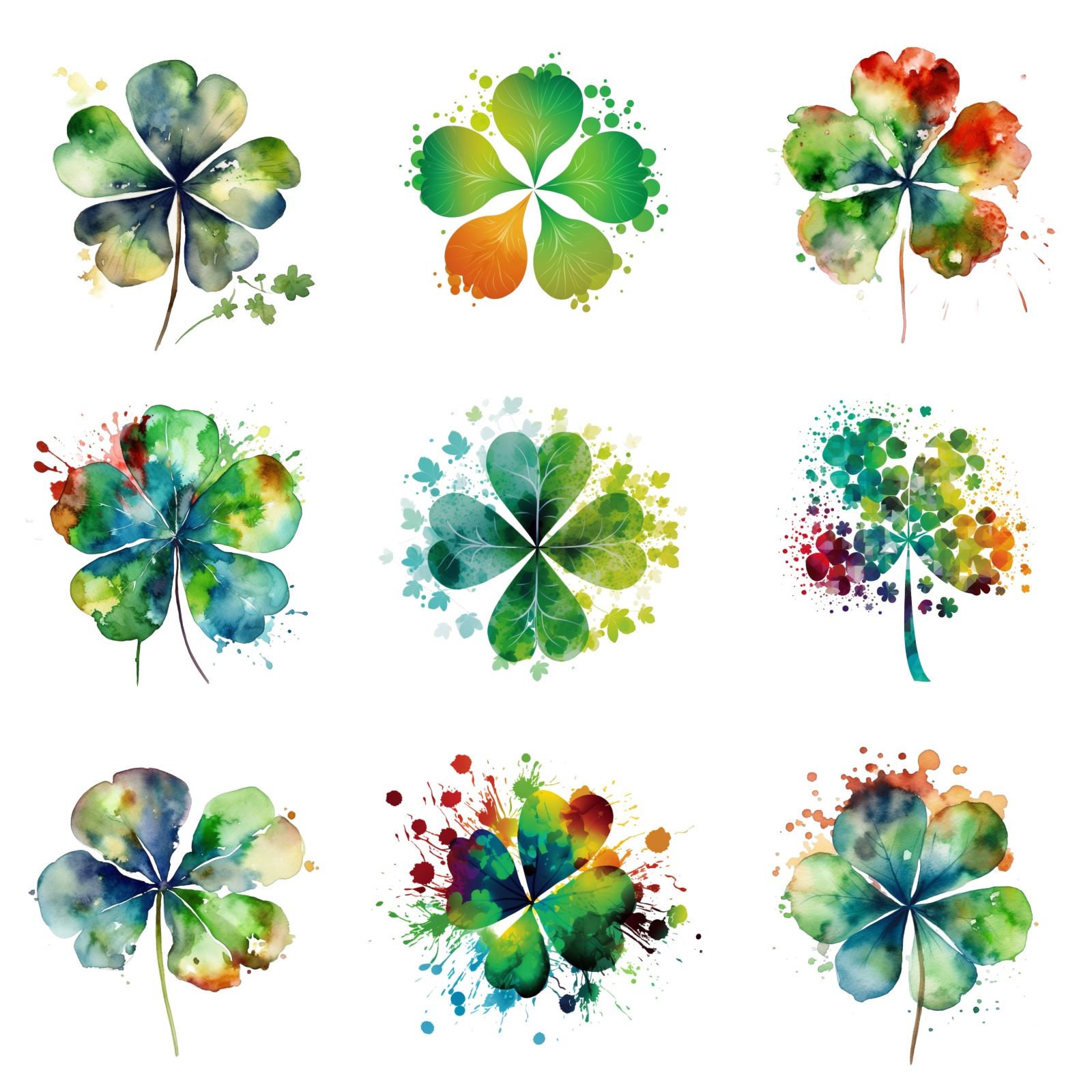 Watercolor Clovers Clipart PNG Images Instant Download - Etsy