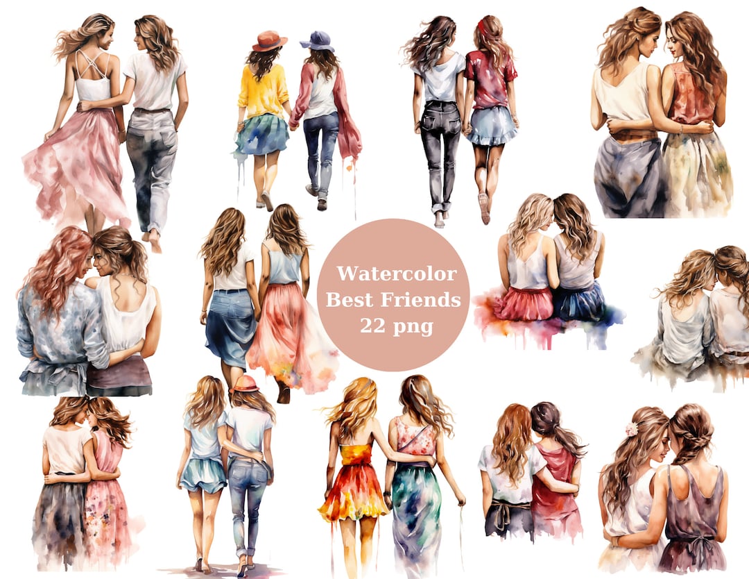 Watercolor Best Friends Clipart, Transparent Background, High Quality ...