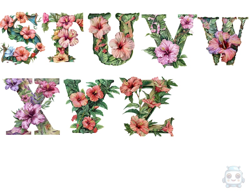 Watercolor Hibiscus Alphabet Clipart , Floral Alphabet, Transparent ...