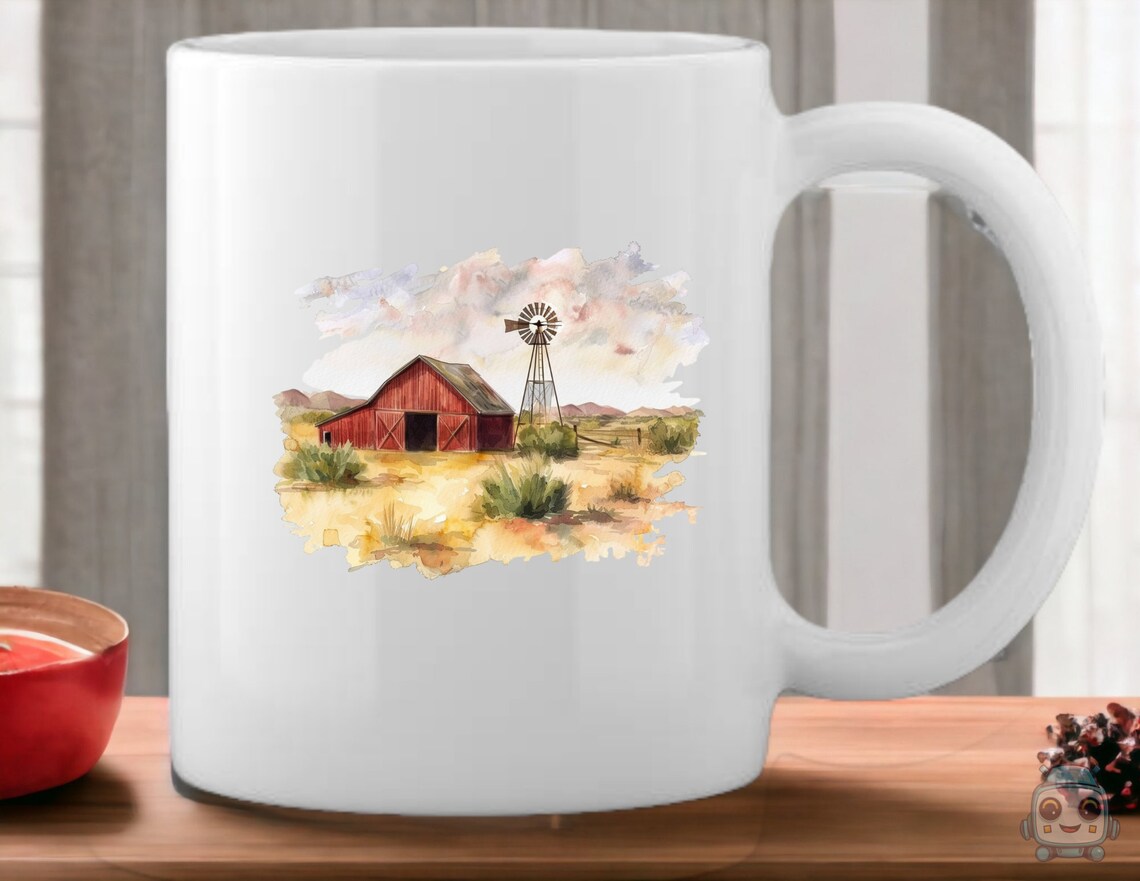 Watercolor 32 Farm With Windmill Clipart, PNG Digital Files on ...