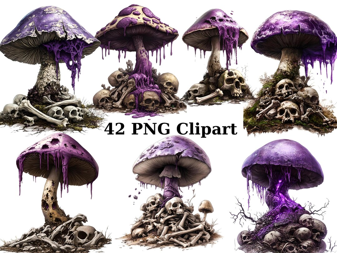 42 Scary Halloween Mushrooms Clipart, Halloween Clipart, PNG Individual ...