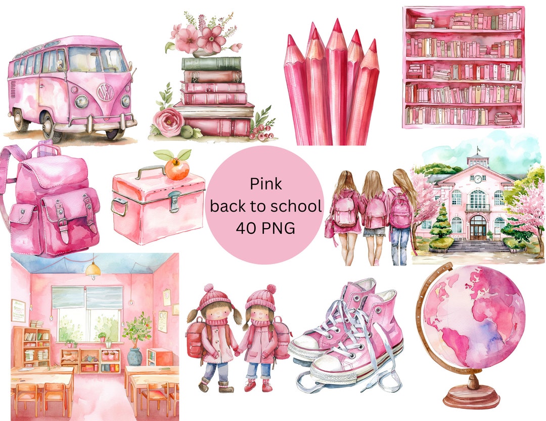 Watercolor Pink Back to School Clipart, PNG Images on Transparent ...