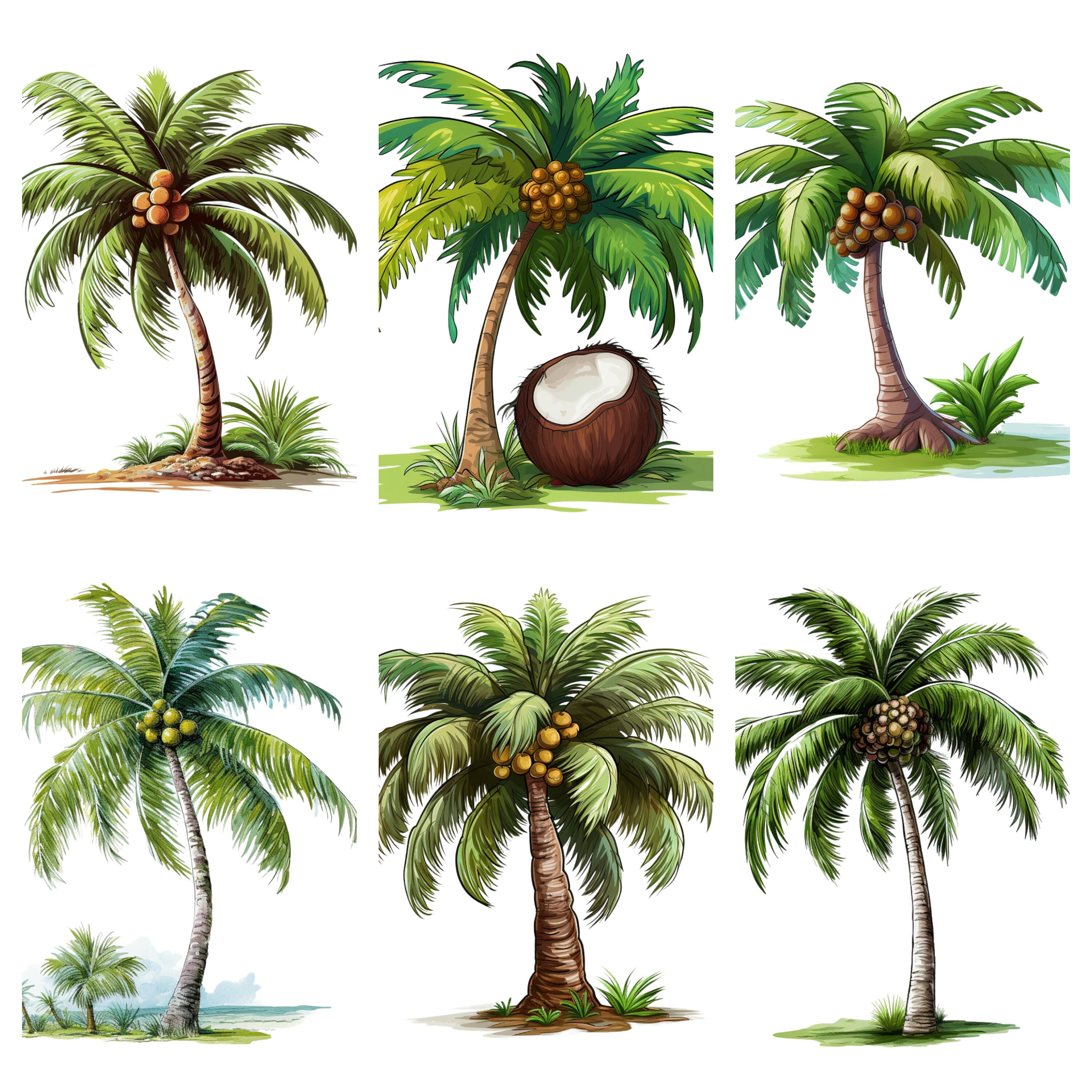 Coconut Tree Clipart PNG Digital Files on Transparent - Etsy