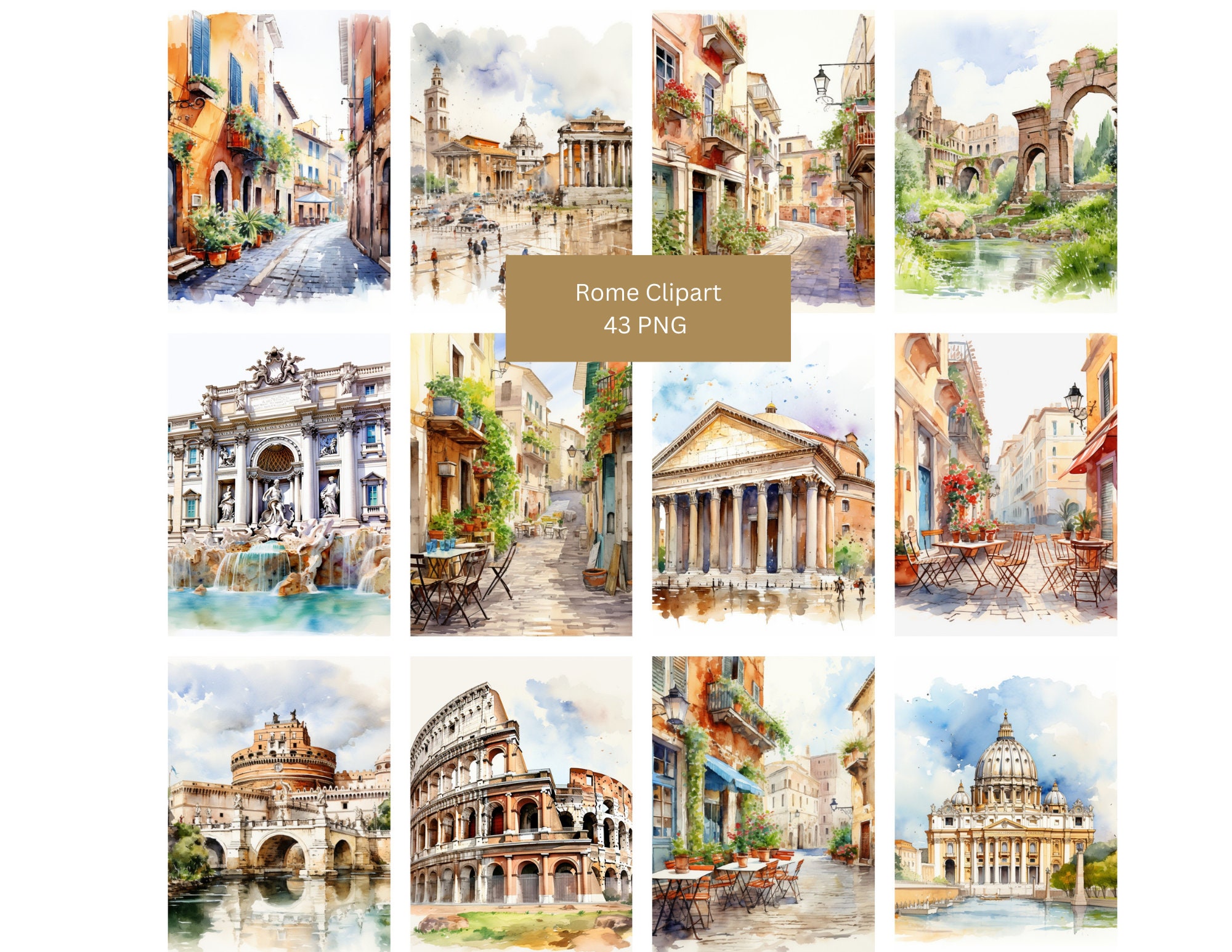 Aquarell Rom Clipart Bundle 43 PNG Bilder weißer - Etsy.de