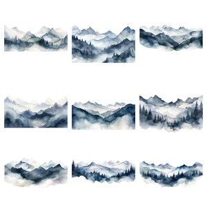 Watercolor Mountain Borders Clipart, PNG Digital Files on Transparent ...