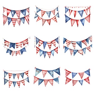 28 USA Bunting Watercolor Clipart, American Flag Clipart, PNG ...