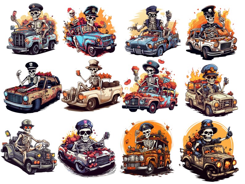 Police Skeletons Clipart Halloween Clipart Scrapbook - Etsy