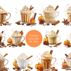29 Pumpkin Spice Lattes Watercolor Clipart, Fall Clipart, PNG ...