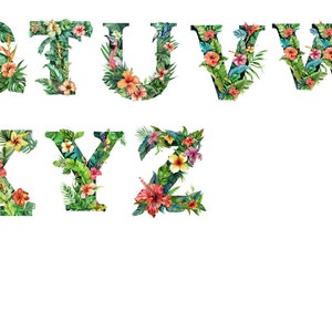 Watercolor Floral Leaves Tropical Alphabet in PNG Format Instant ...