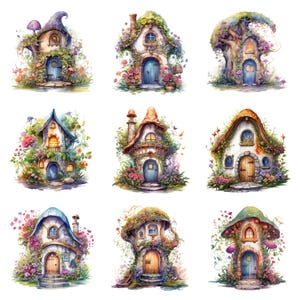 32 Fairy Houses Watercolor Clipart, PNG Individual Images on ...
