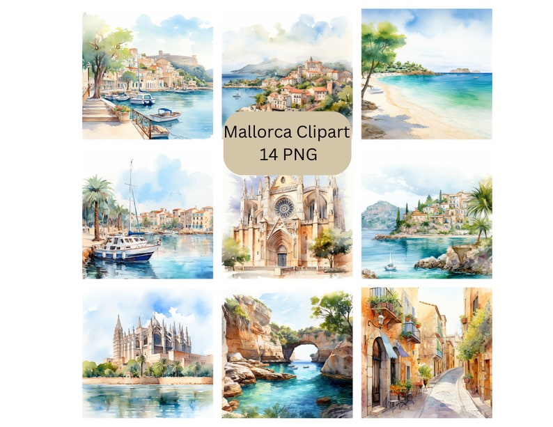 Watercolor Mallorca Clipart, Majorca PNG Digital Files on Transparent ...