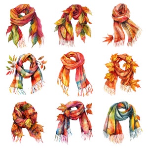 22 Fall Scarfs Watercolor Clipart, Fall Clipart, PNG Digital Files on ...