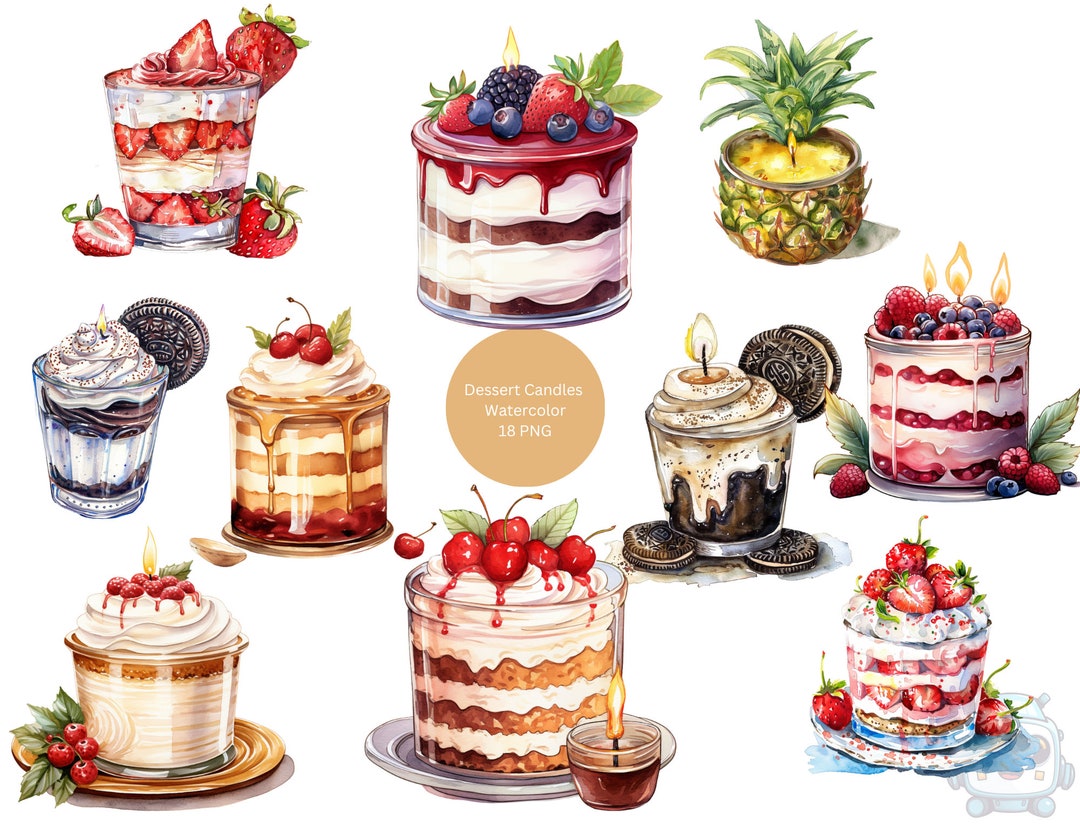Watercolor Dessert Candles Clipart, Scoopable Desserts PNG Individual ...