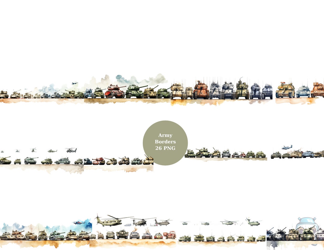 26 Army Borders Watercolor Clipart, Military Clipart, PNG Individual ...