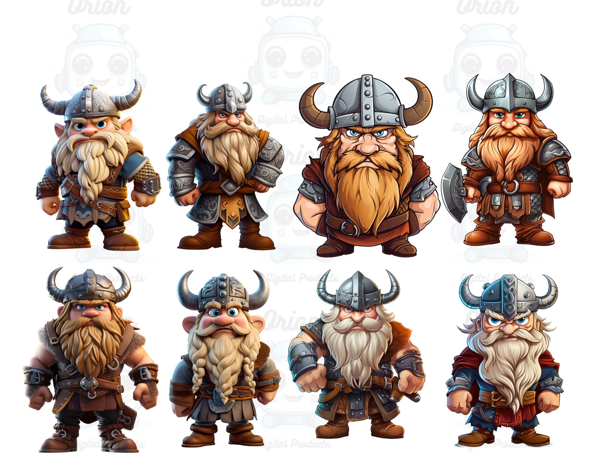 Animated Vikings Clipart PNG Digital Files on a Transparent - Etsy UK