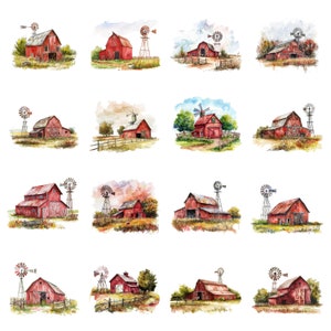 Watercolor 32 Farm With Windmill Clipart, PNG Digital Files on ...