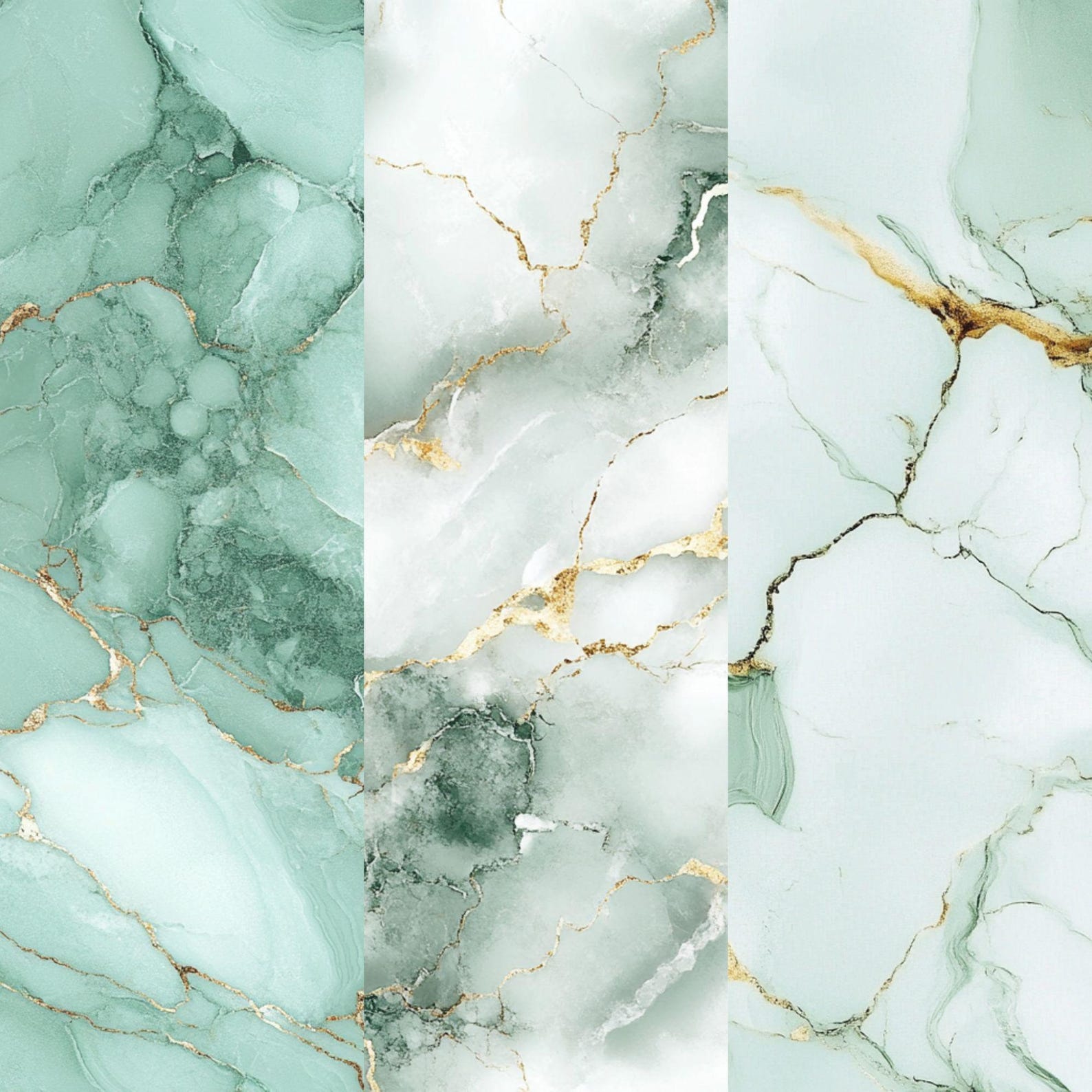 Green Marble Digital Paper, Elegant Gold Vein Texture Backgrounds for ...