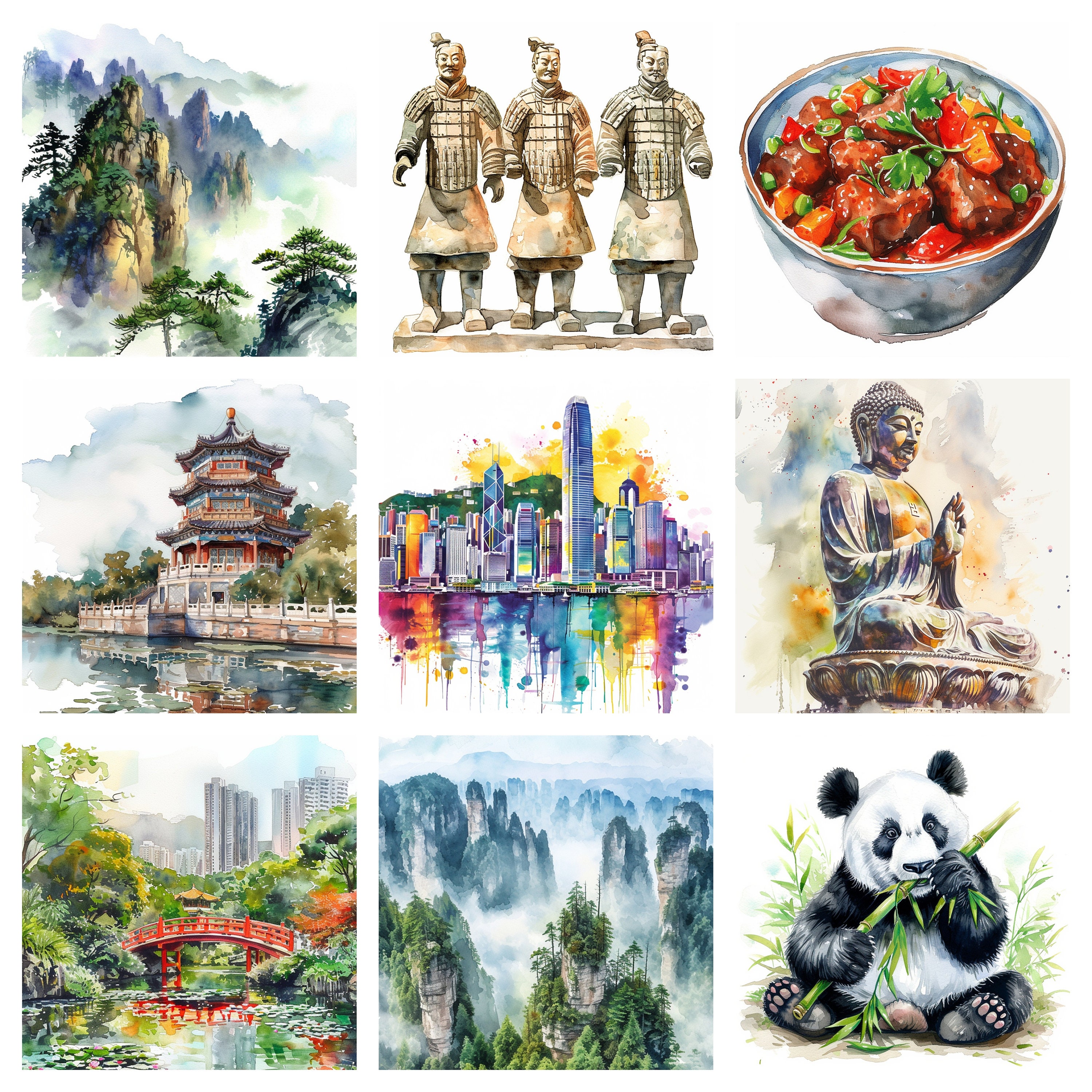 Watercolor China Clipart, PNG Individual Images on Transparent ...