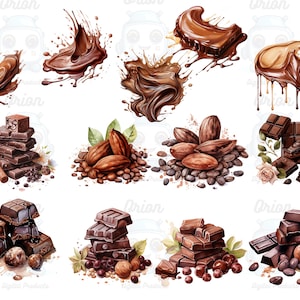 Chocolate Watercolor Clipart, Melted Chocolate PNG, Cocoa Beans, PNG ...