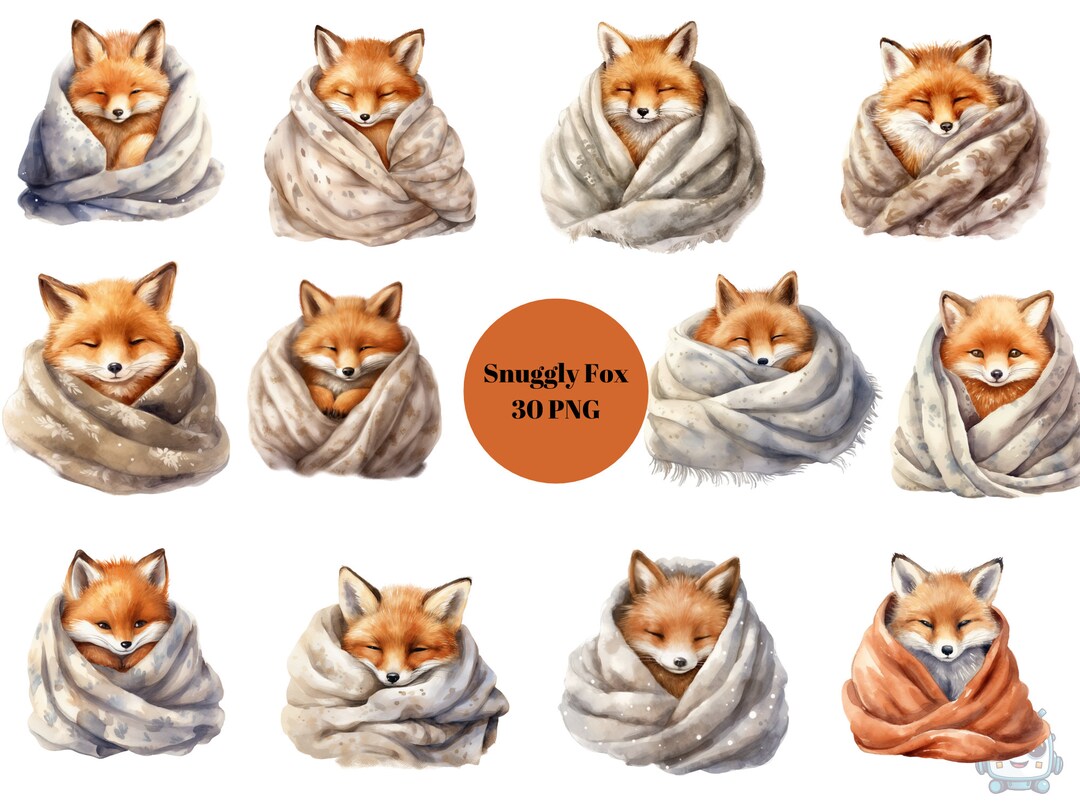 30 Snuggly Foxes Watercolor Clipart, Kids Clipart, Animal Clipart, PNG ...