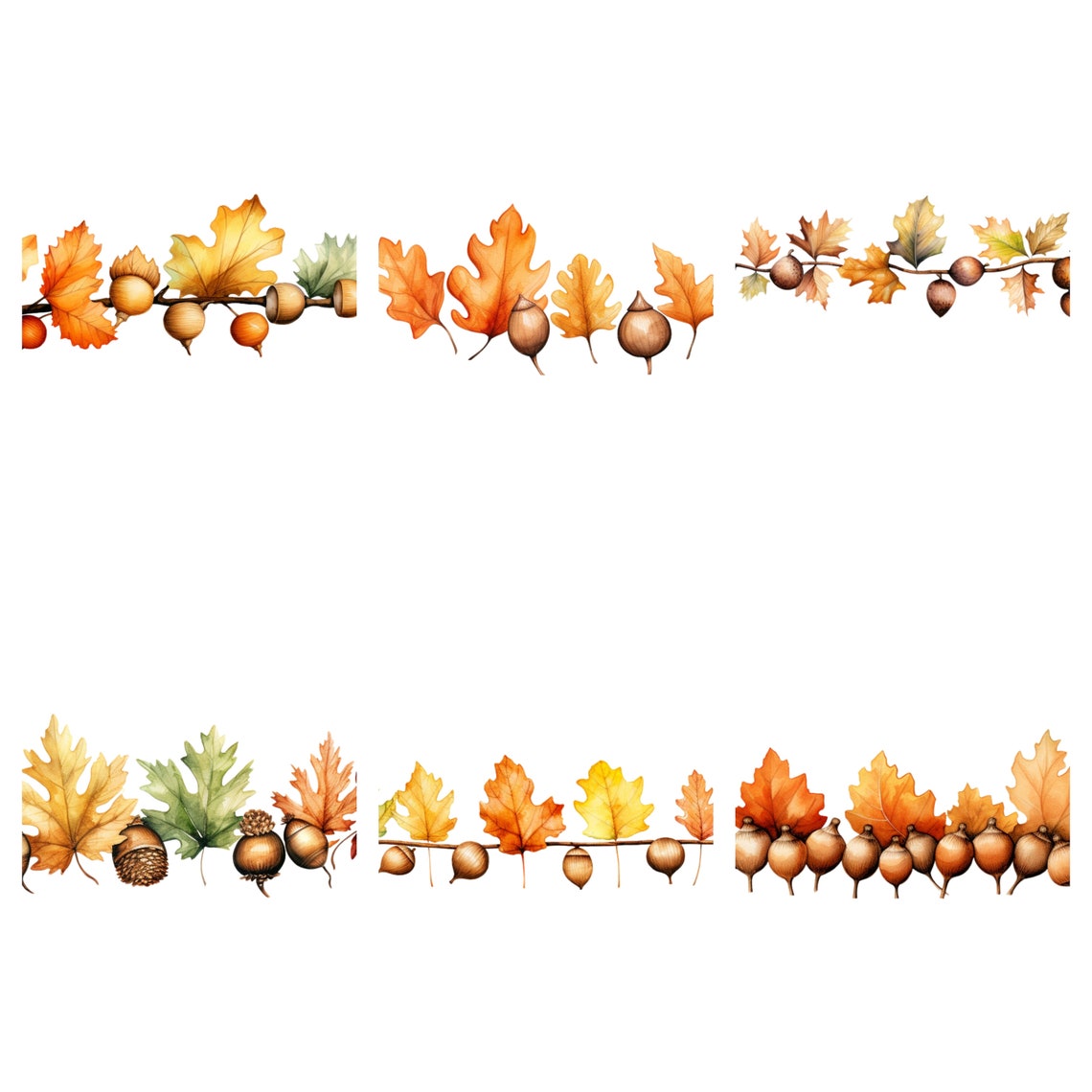 33 Acorn and Maple Leaves Borders Watercolor Clipart, Border Clipart ...