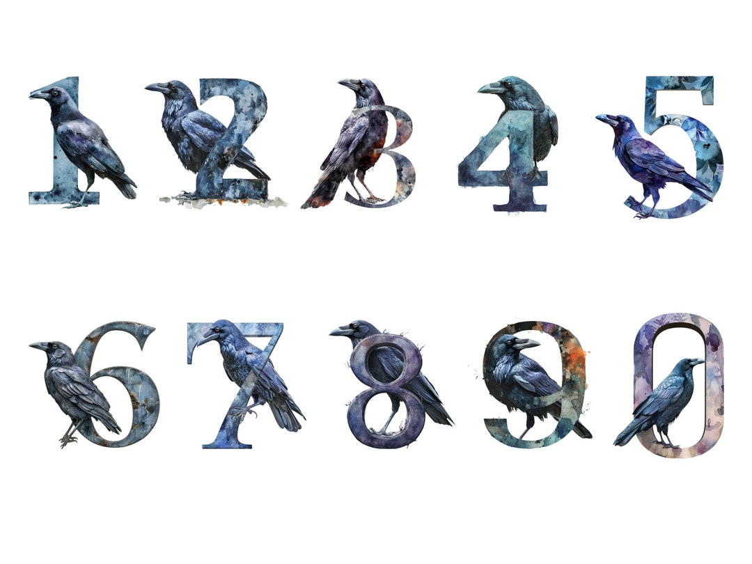 Watercolor Crow Numbers Clipart, PNG Individual Images, Commercial Use ...