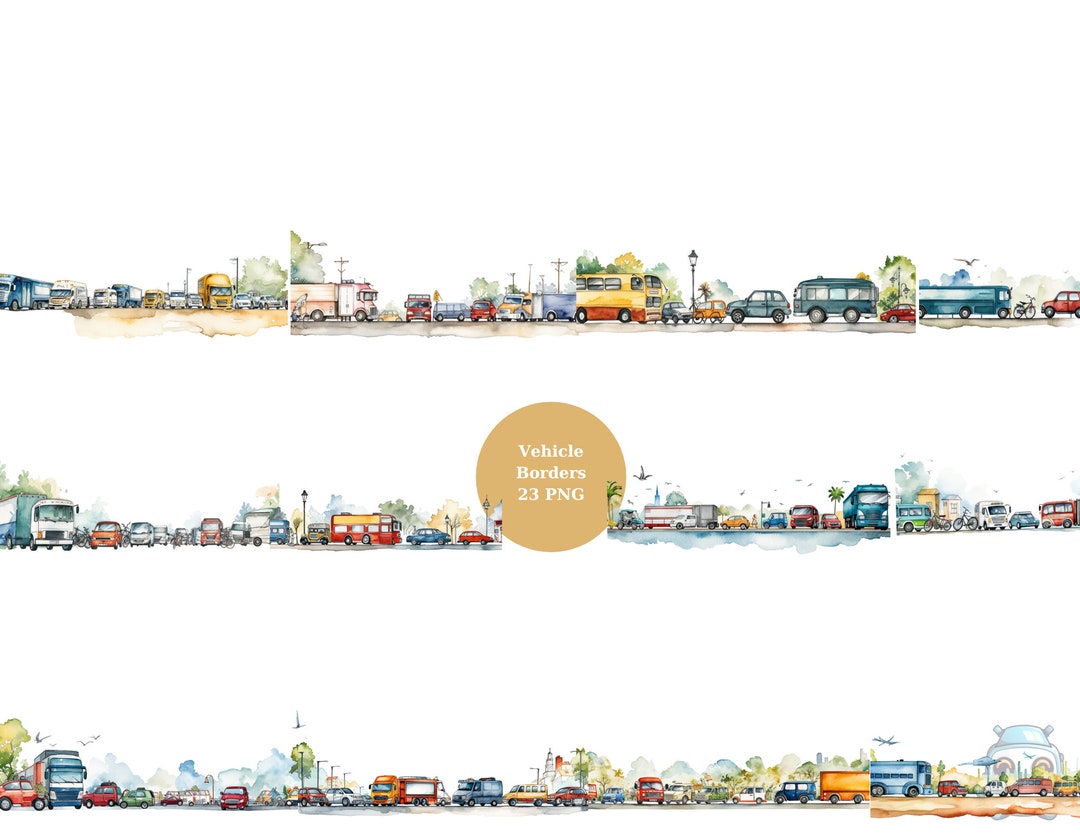23 Vehicle Borders Watercolor Clipart, Borders Clipart, PNG Individual ...