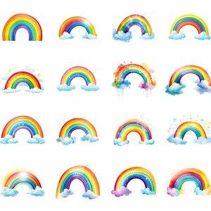 Watercolor Rainbow Clipart, PNG Digital Files on Transparent Background ...