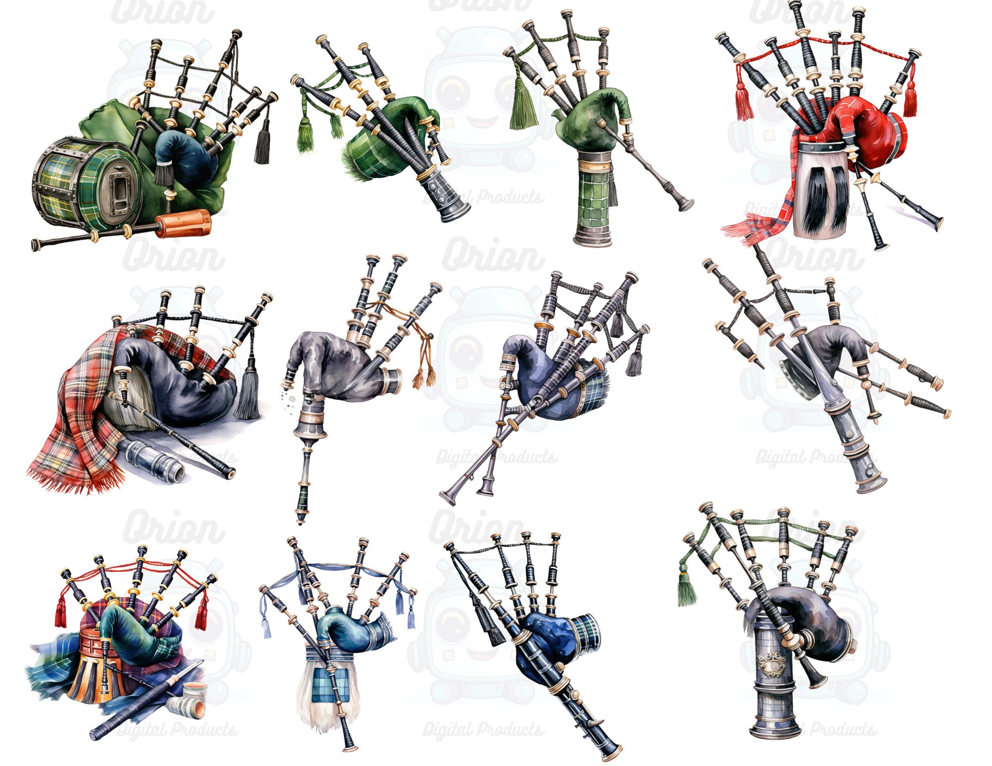 Watercolor Bagpipes Clipart, Instruments Clipart, PNG Digital Files on ...