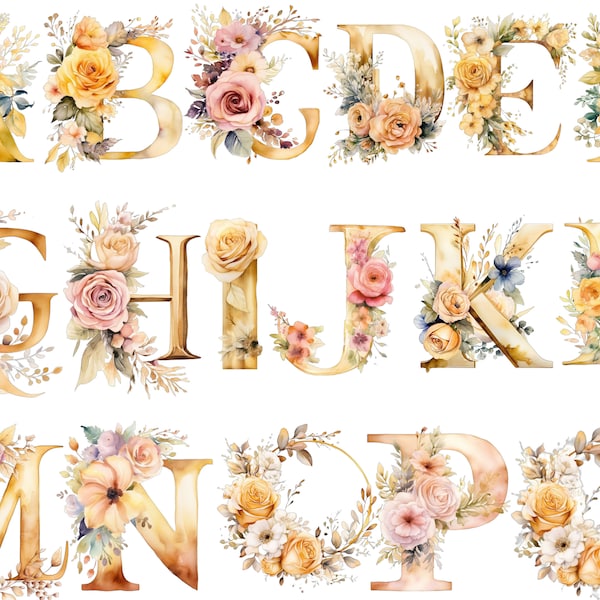 Floral Alphabet Png - Etsy